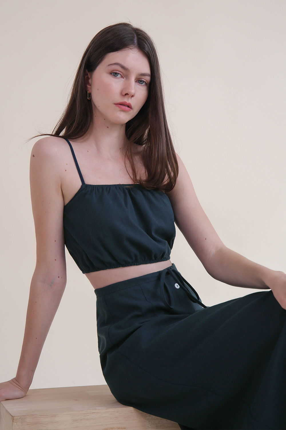 ERIN LINEN CROP TOP TEAL | The Willow Label