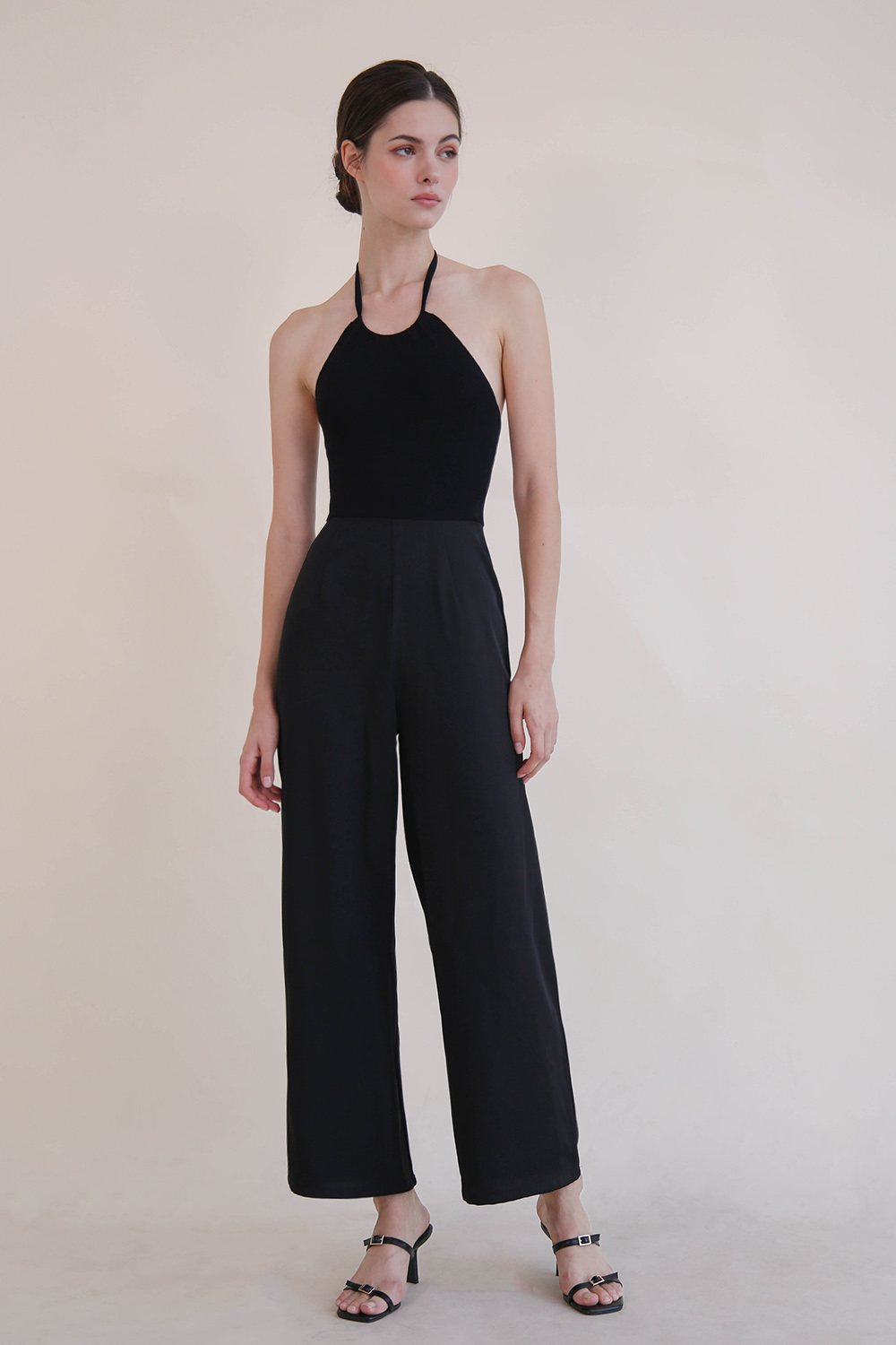 OLSEN HALTERNECK JUMPSUIT BLACK | The Willow Label