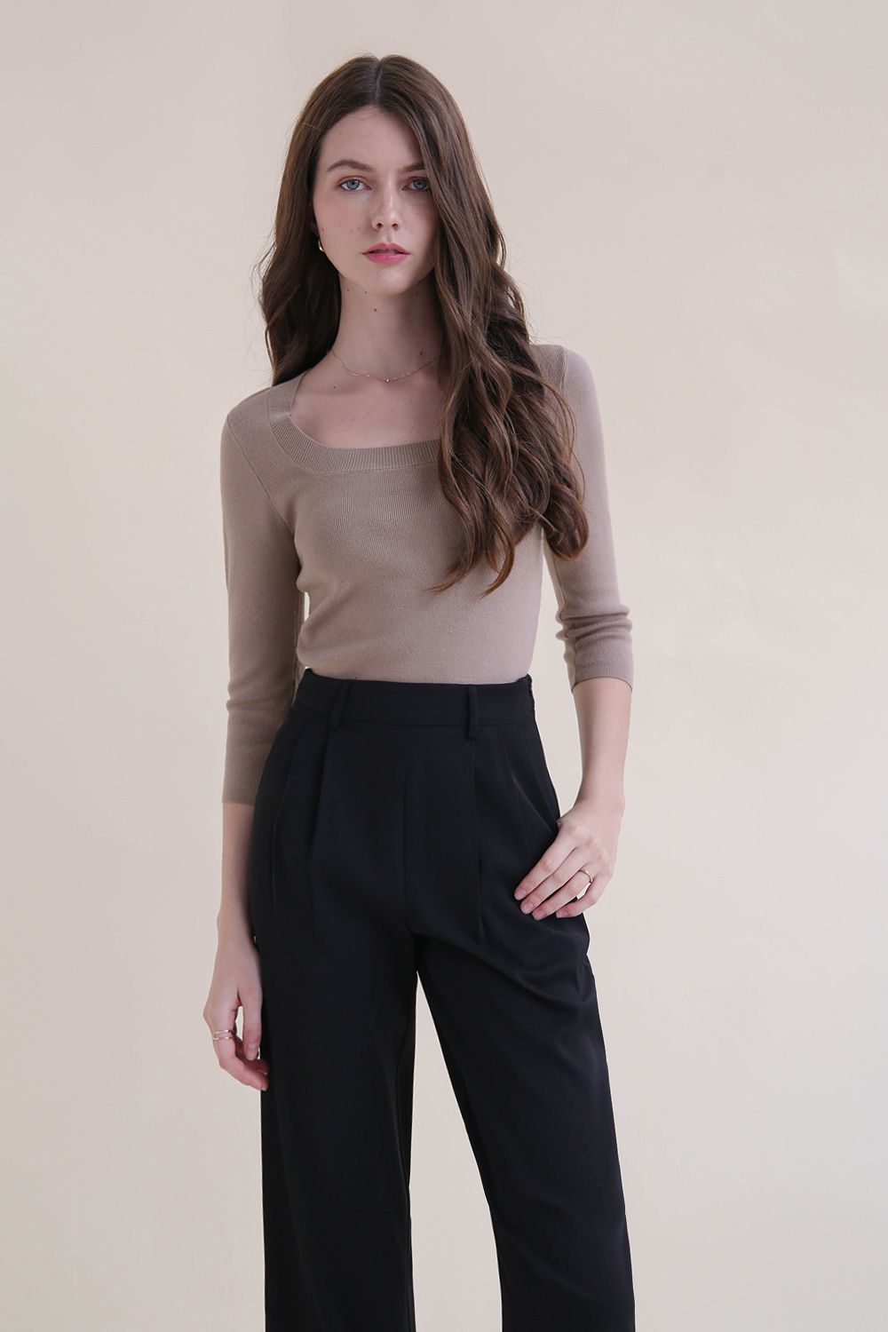 ROSY SQUARE NECK KNIT TOP ETOUPE | The Willow Label