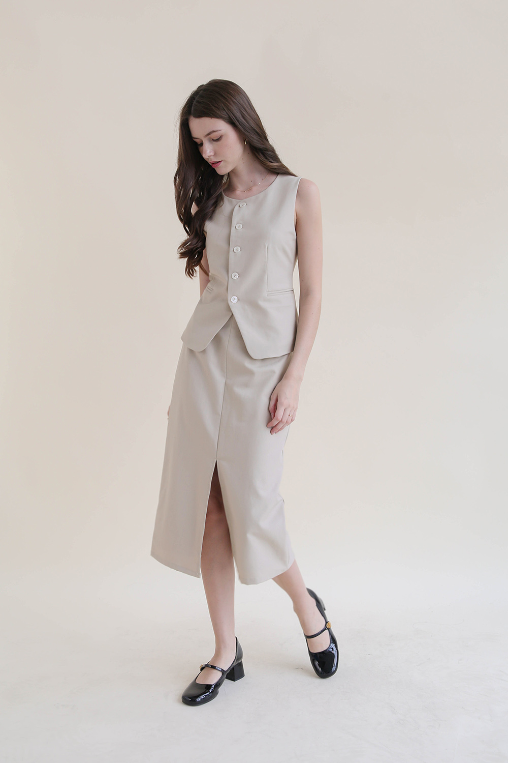 INES PENCIL SKIRT GREIGE | The Willow Label