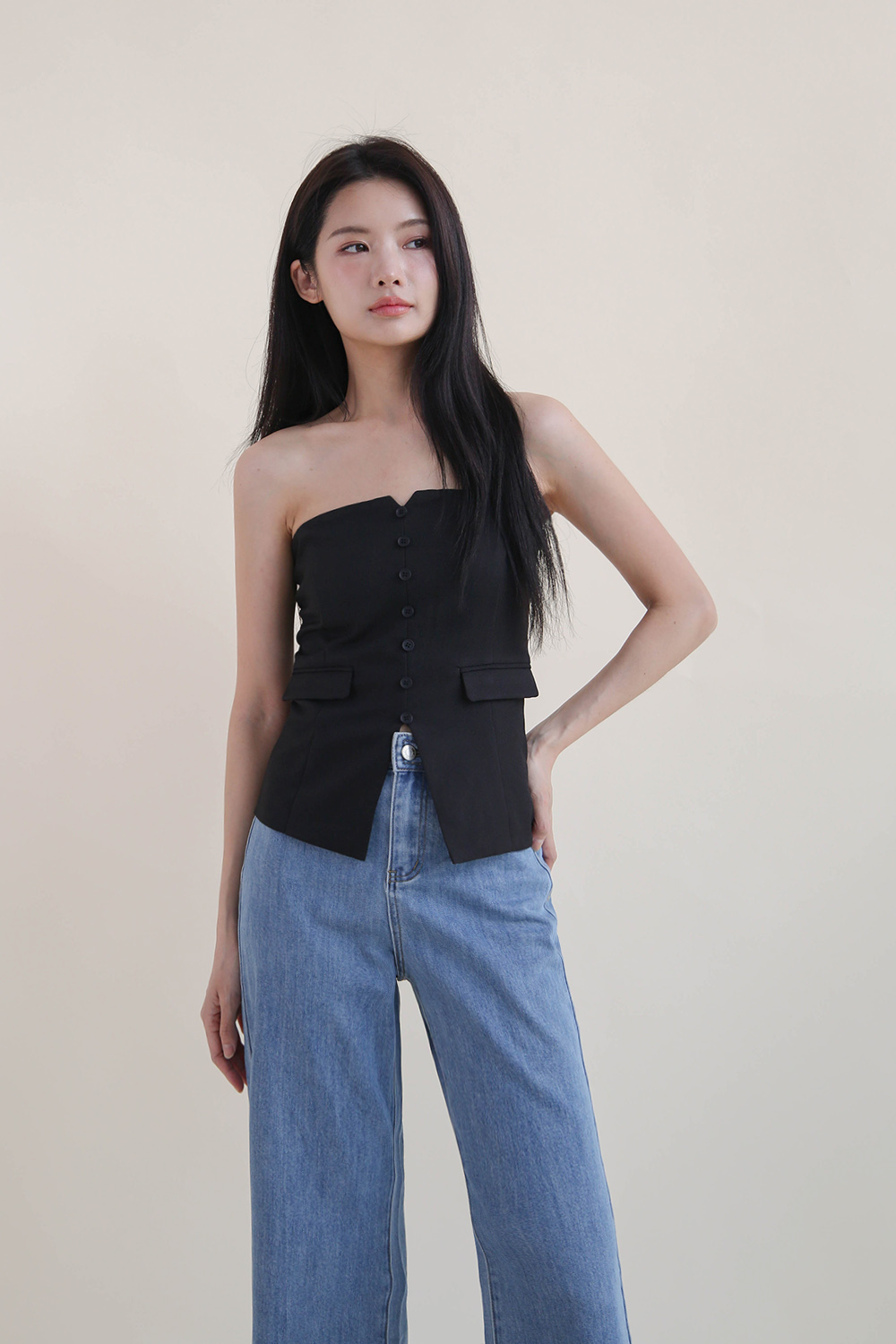 ISLA BUSTIER VEST TOP BLACK | The Willow Label