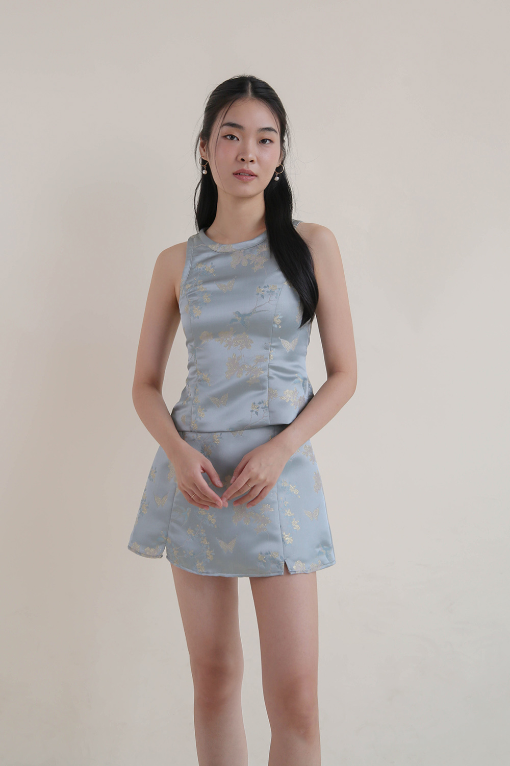 YUN BROCADE TOP ICE BLUE | The Willow Label