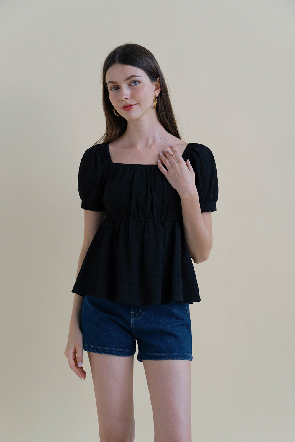 AVALYN PUFF SLEEVE TOP BLACK | The Willow Label