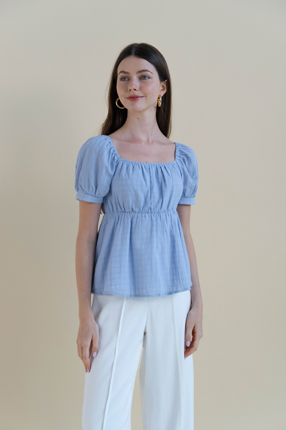 AVALYN PUFF SLEEVE TOP SKY | The Willow Label