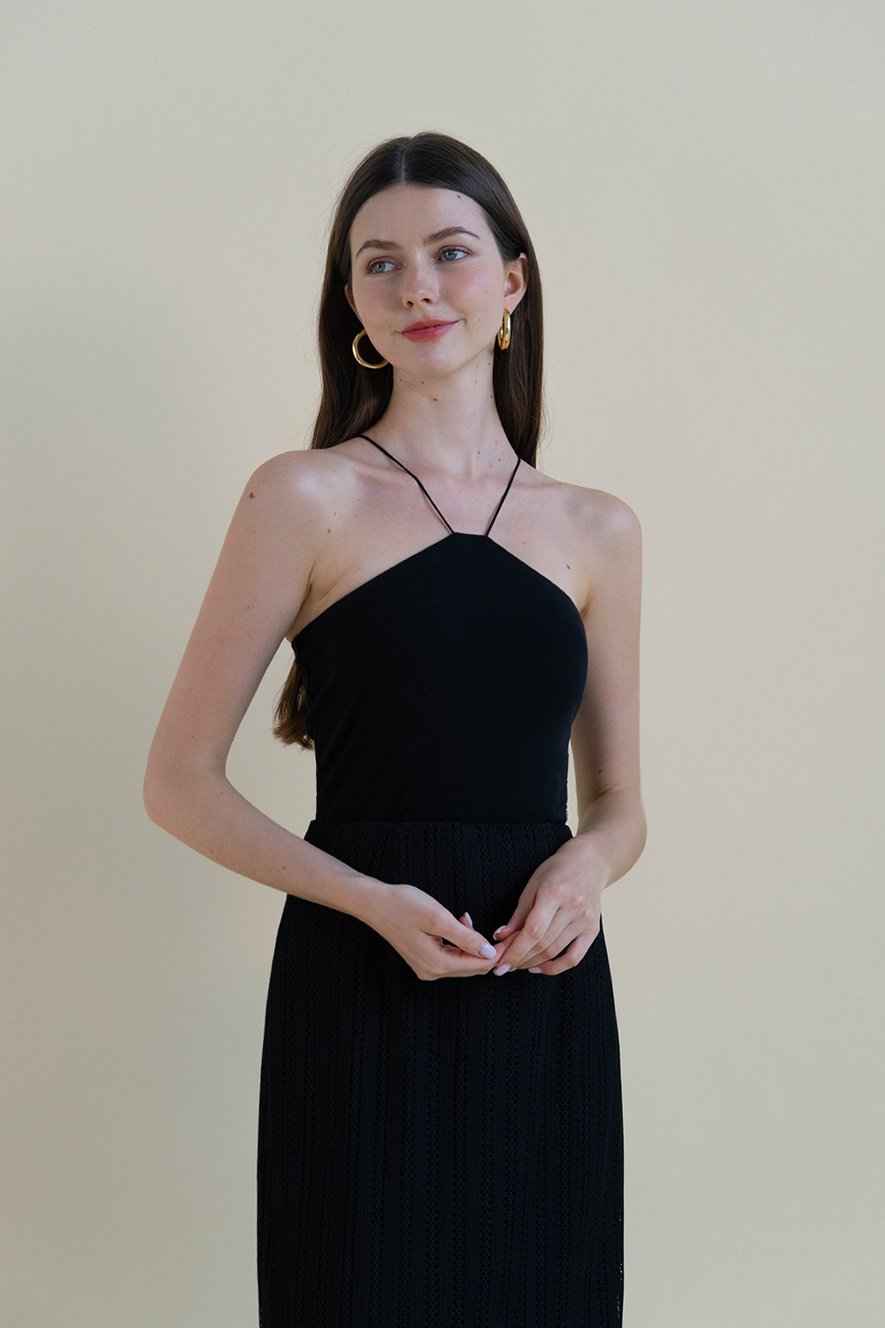 THEA PADDED HALTER TOP BLACK | The Willow Label