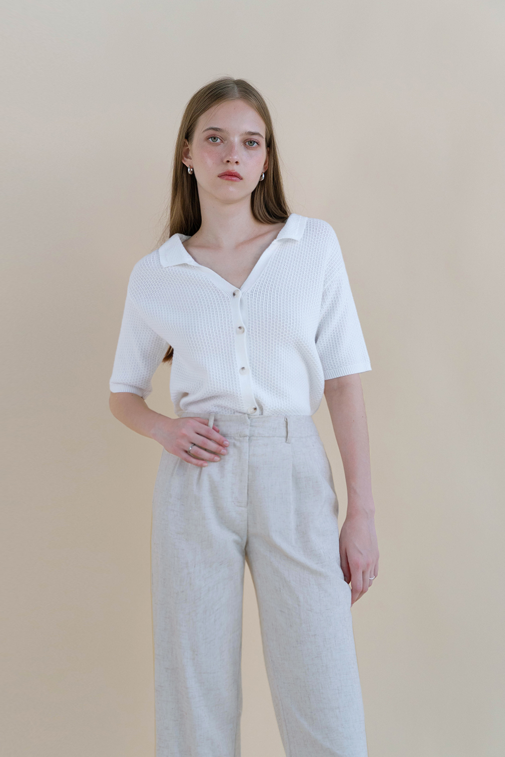 DANNI POLO KNIT SHIRT WHITE | The Willow Label