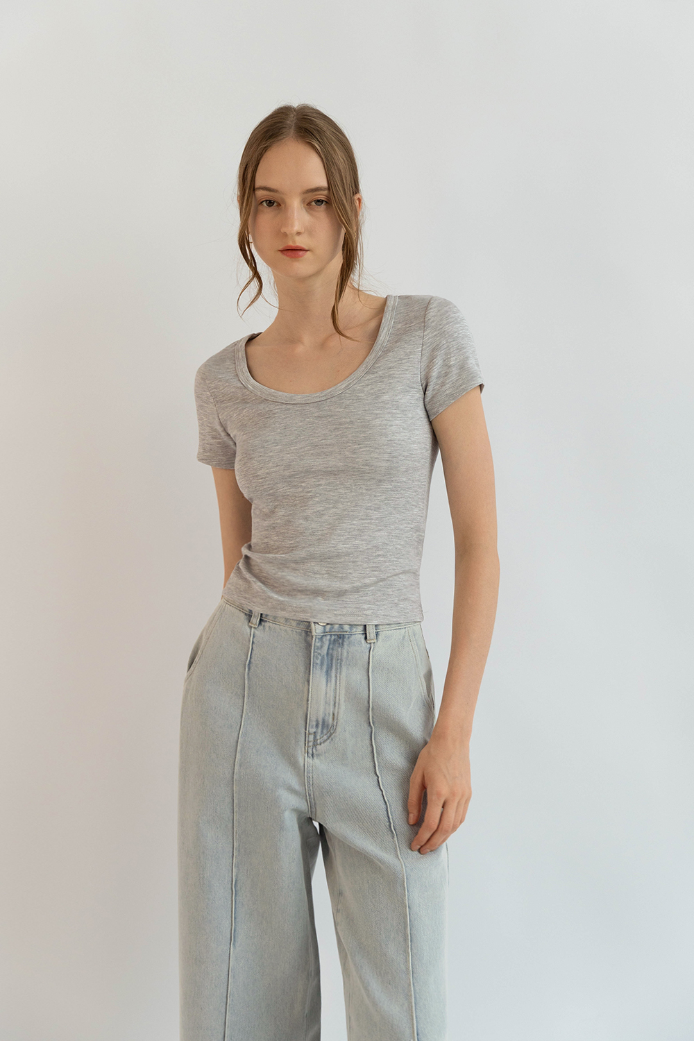 HELENE SCOOP NECK TEE HEATHER | The Willow Label